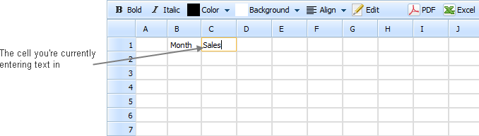 Spreadsheet entering text png